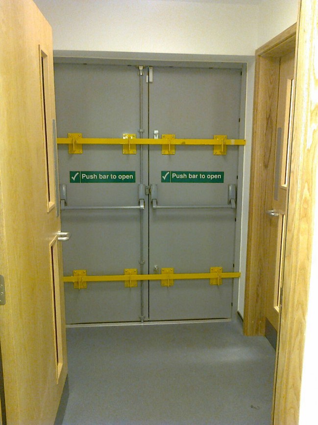 Fire Exit with Drop Bars - Vets Nottingham - MDM Security Doors